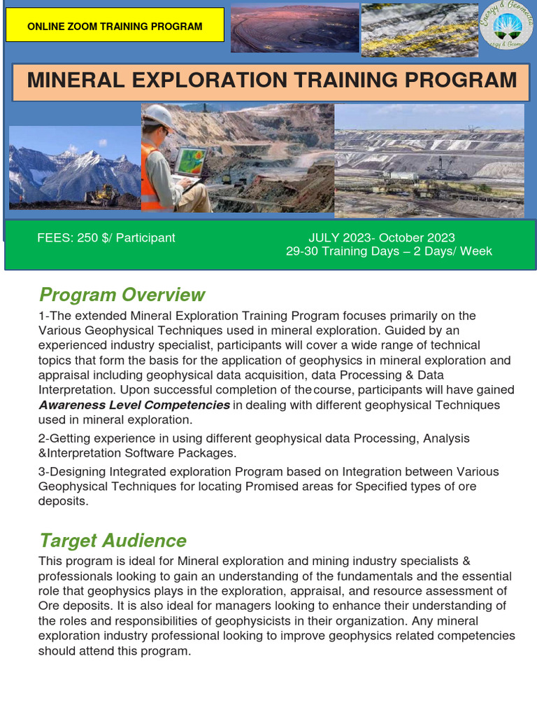 Extended Mineral Exploration Training Program 2023 | PDF | Mining ...