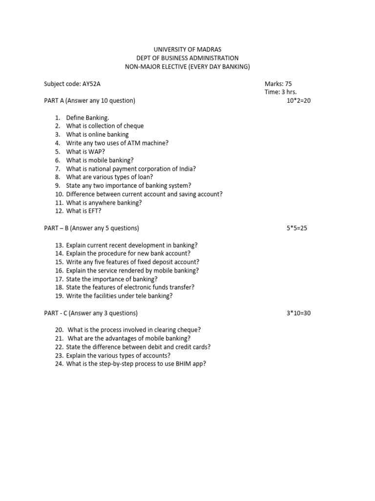 Every Day Banking Question Paper | PDF