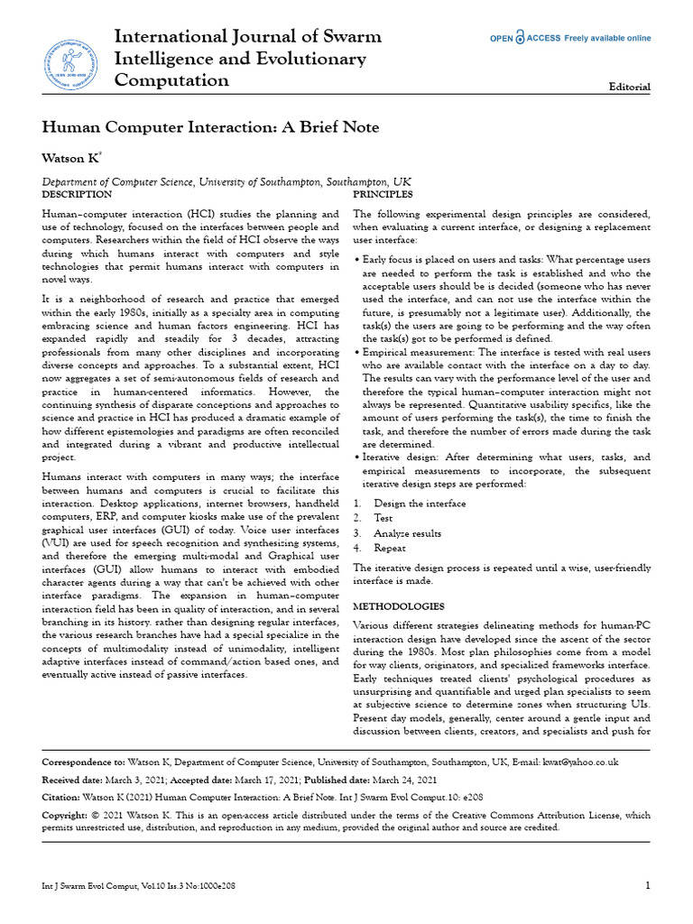Human Computer Interaction | Download Free PDF | Human–Computer Interaction | Usability