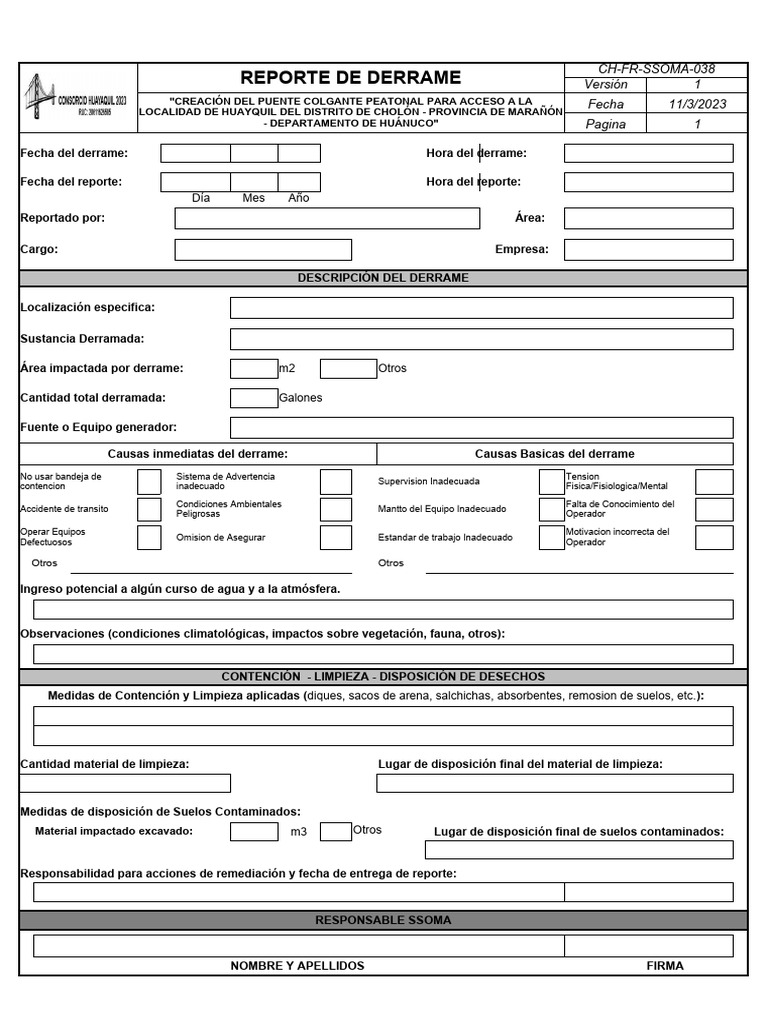 CH-FR-SSOMA-038 Reporte de Derrames | PDF | Impacto humano en el medio ambiente | Contaminación