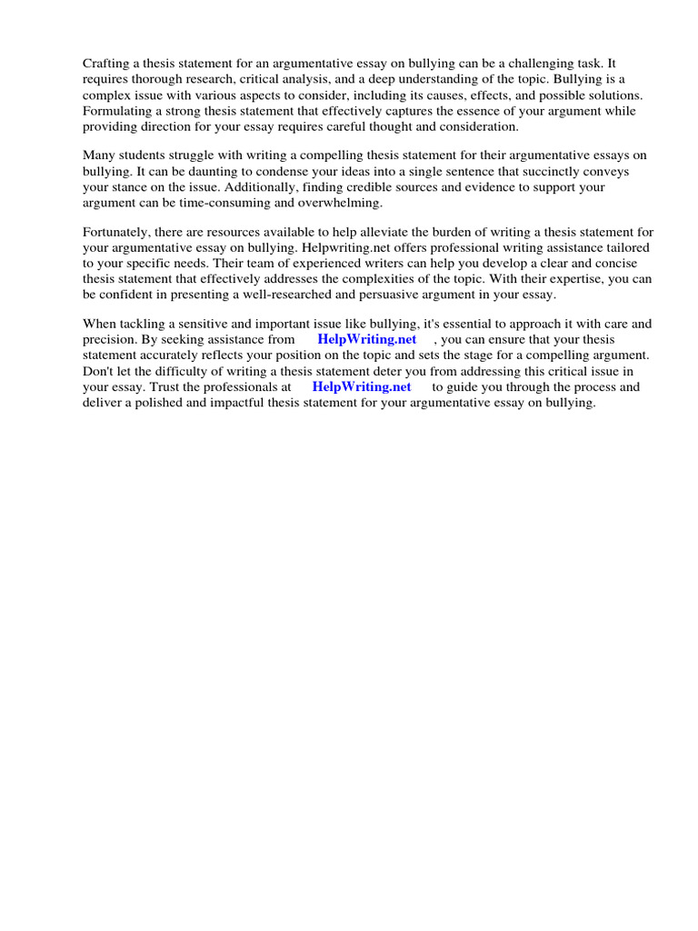 Thesis Statement For Argumentative Essay On Bullying | PDF | Essays ...