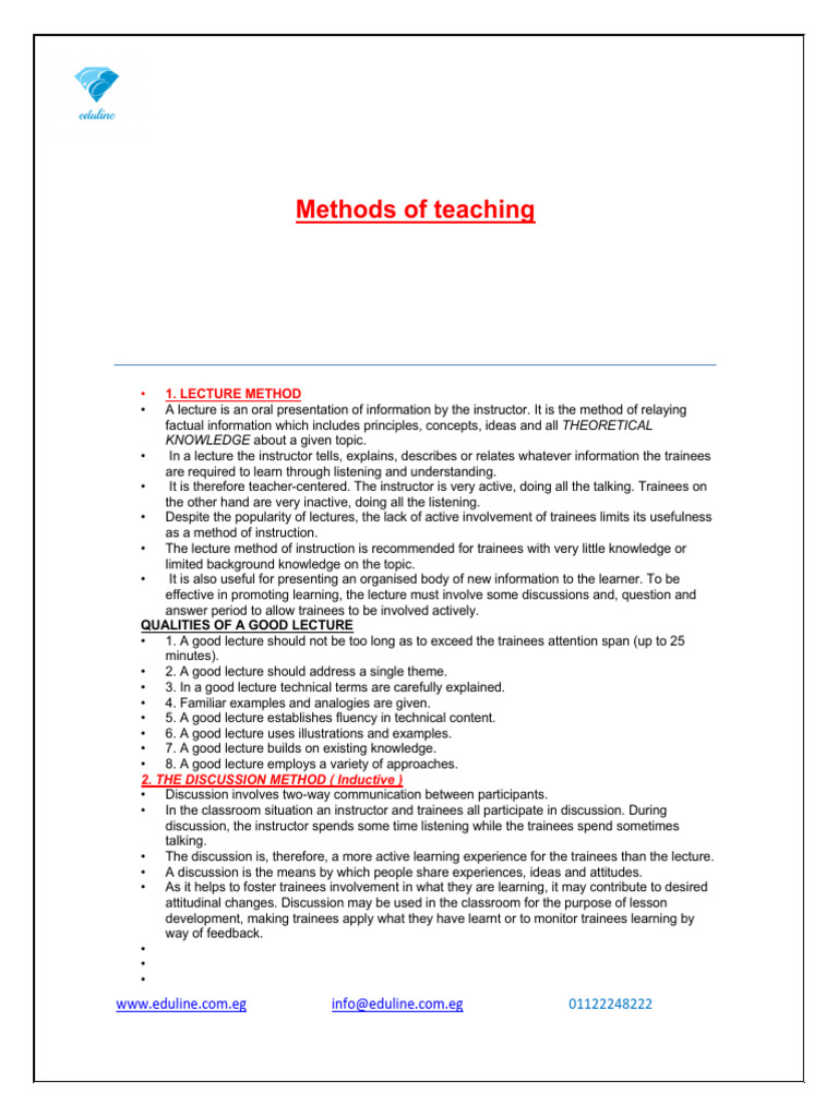 Methods of Teaching 1 | PDF | Lecture | Teachers