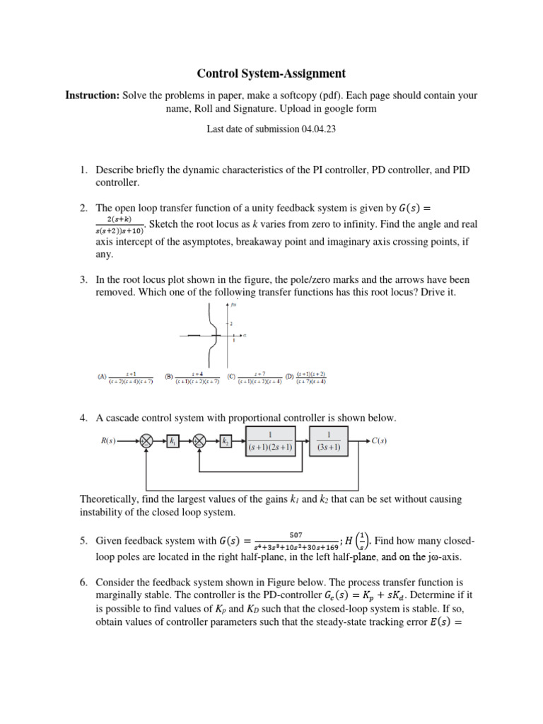 Control System Assignment - 2024 | PDF | Control Theory | Electronic ...