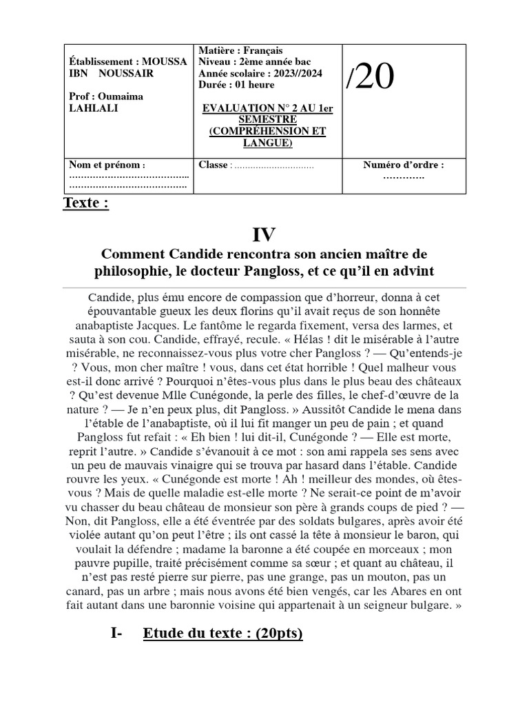 Rencontre tragique de Candide et Pangloss | PDF | Candide