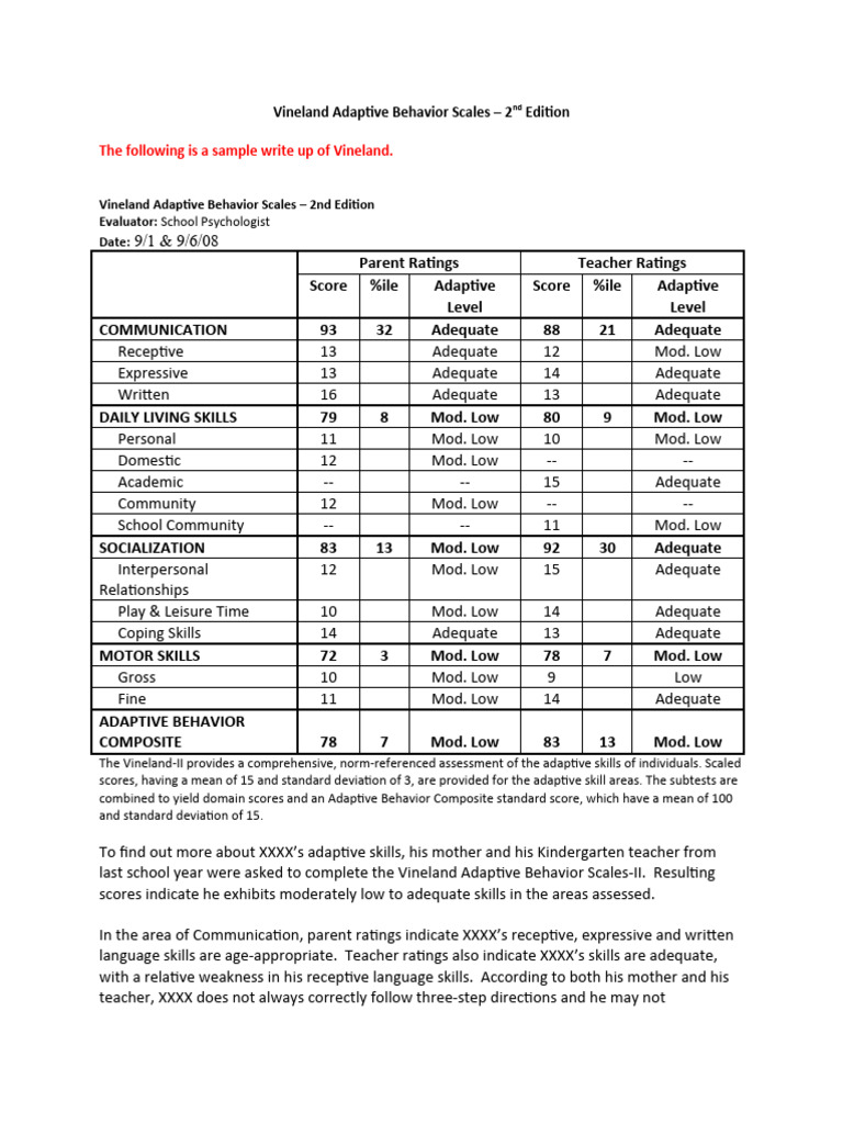 Vineland-II Adaptive Behavior Report | PDF | Social Psychology ...