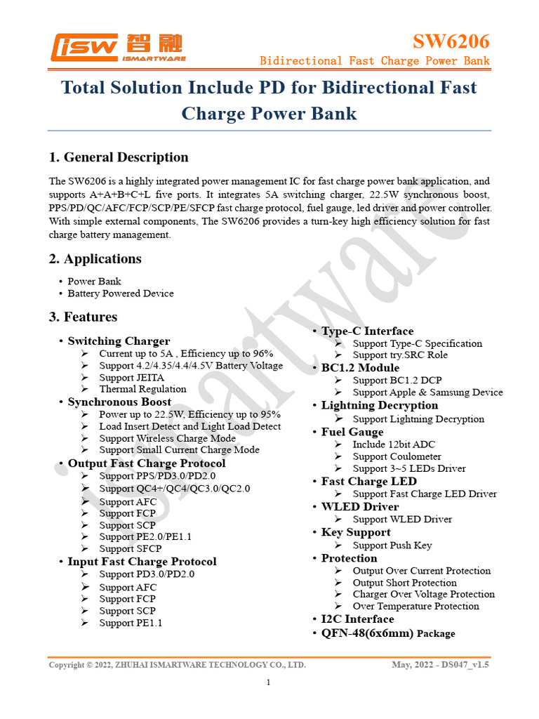 sw6206 Datasheet 91353847 | PDF | Battery Charger | Manufactured Goods