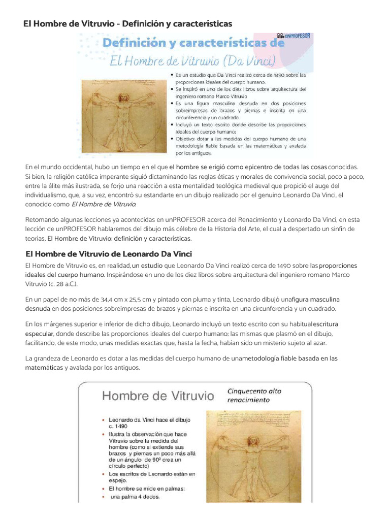 Significado del Hombre de Vitruvio | PDF | Renacimiento | Leonardo Da Vinci