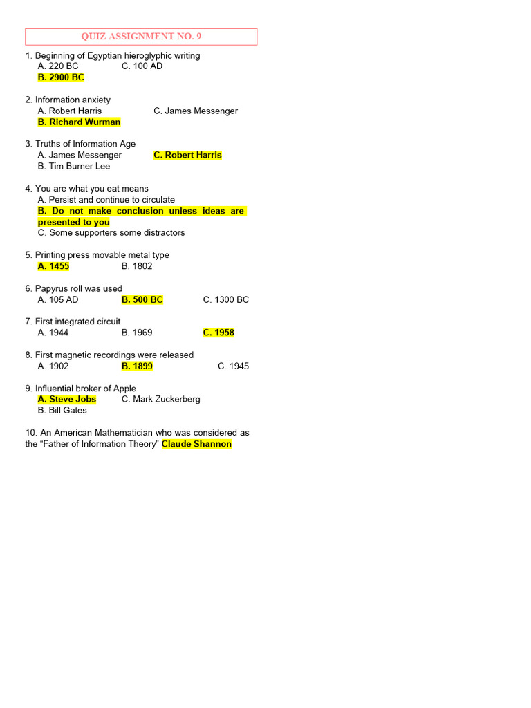 STS031 - Quiz Assignment No. 9 | PDF
