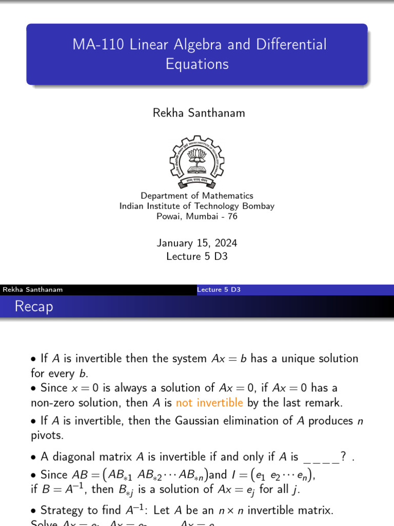 Lecture 5 D3 Moodle | PDF | Matrix (Mathematics) | Functional Analysis