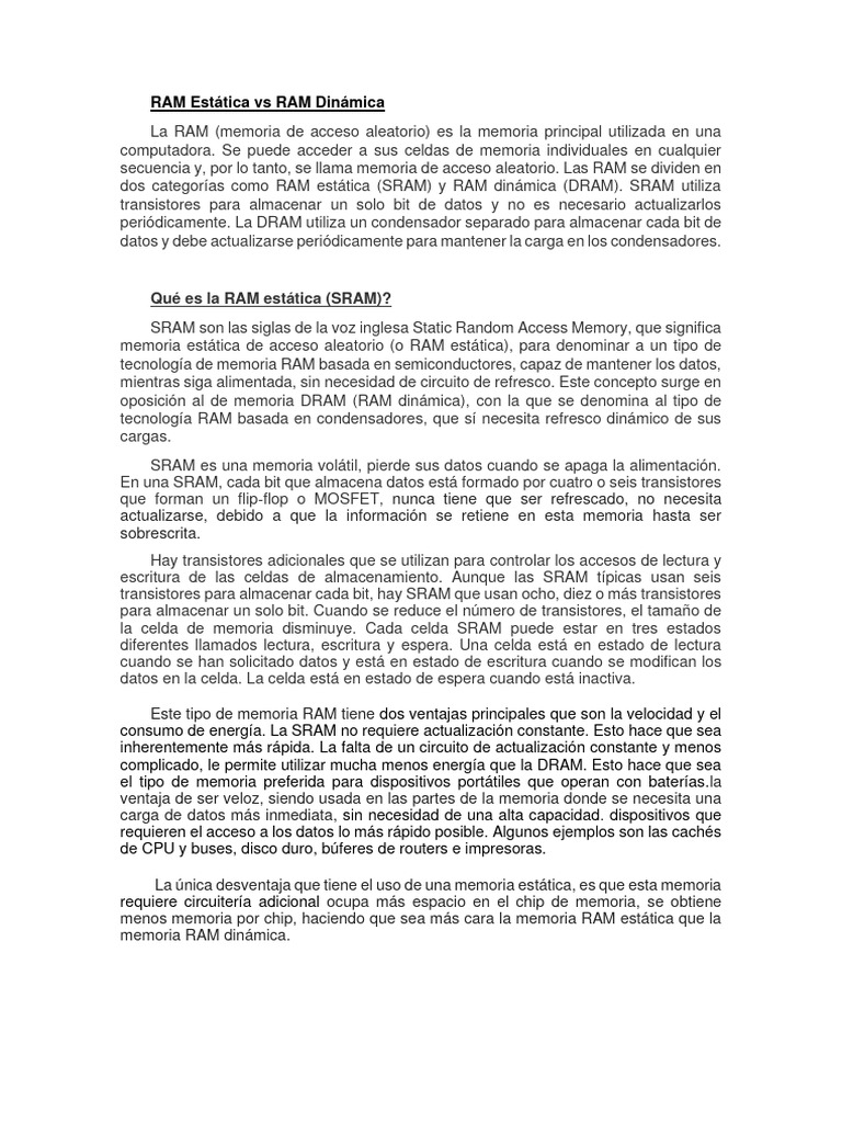 RAM Estática Vs RAM Dinámica | PDF | Memoria dinámica de acceso ...