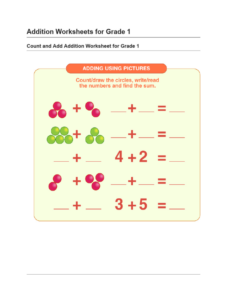 Fun Addition Activities for Grade 1 | PDF | Worksheet
