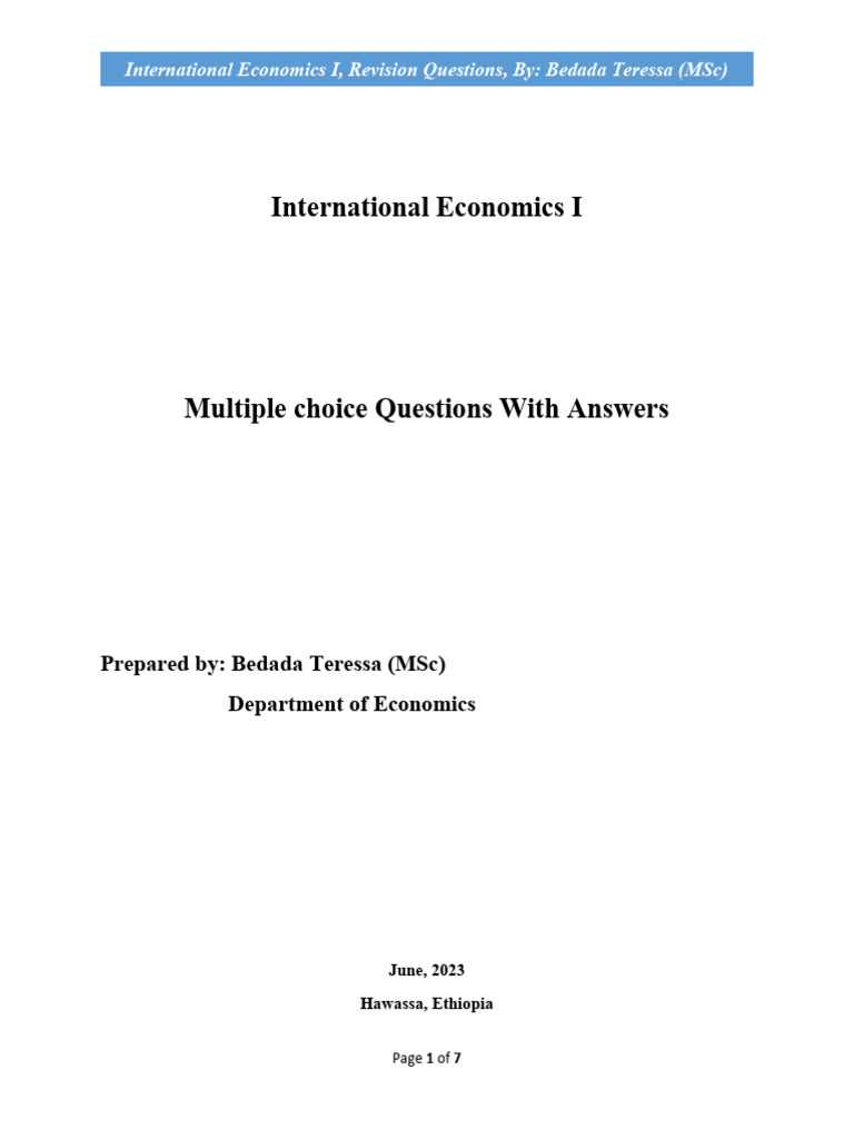International Economics Exam Questions | PDF | Comparative Advantage ...