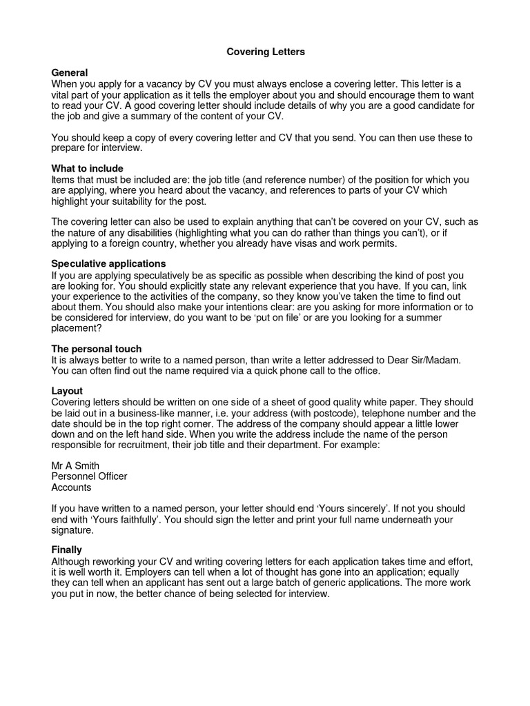 Covering Letters | PDF | Experience