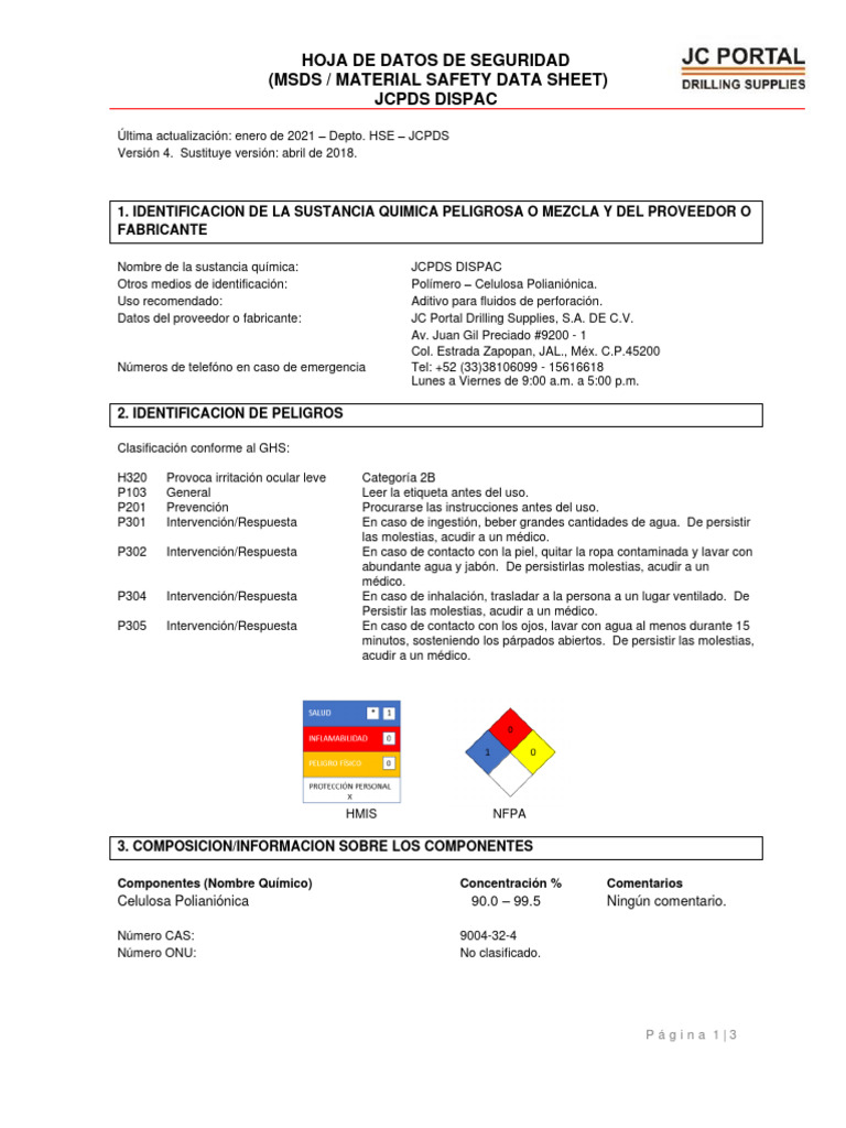 MSDS JCPDS Dispac | PDF | Salud y bienestar