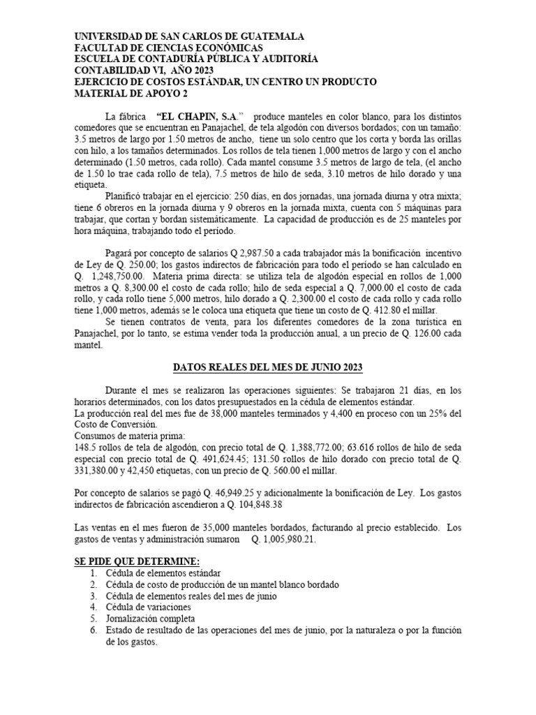 Costo Estandar Material Extra 2 | PDF | Economias