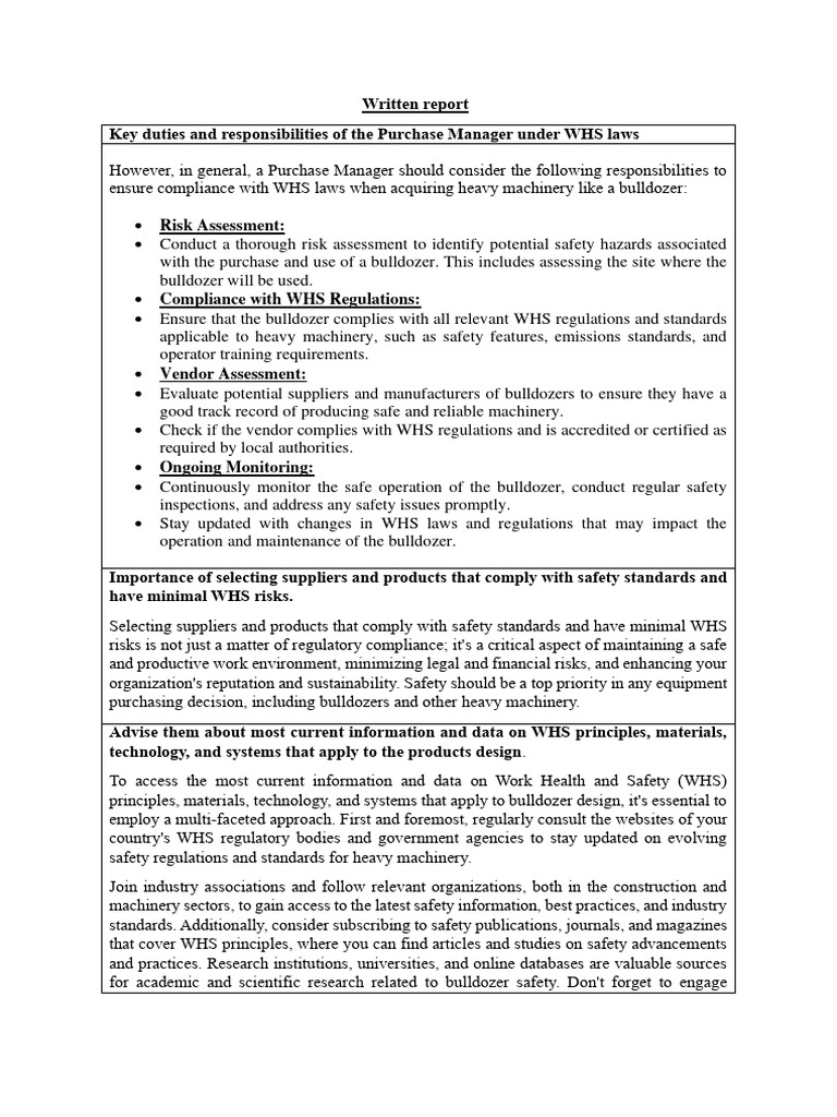 Written Report Template Bulldozer | PDF | Occupational Safety And ...