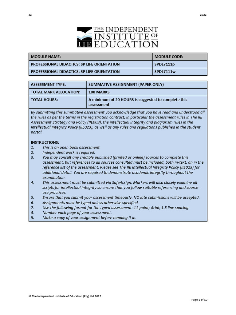 Professional Didactics Assessment Guide | PDF | Self Esteem | Lesson Plan
