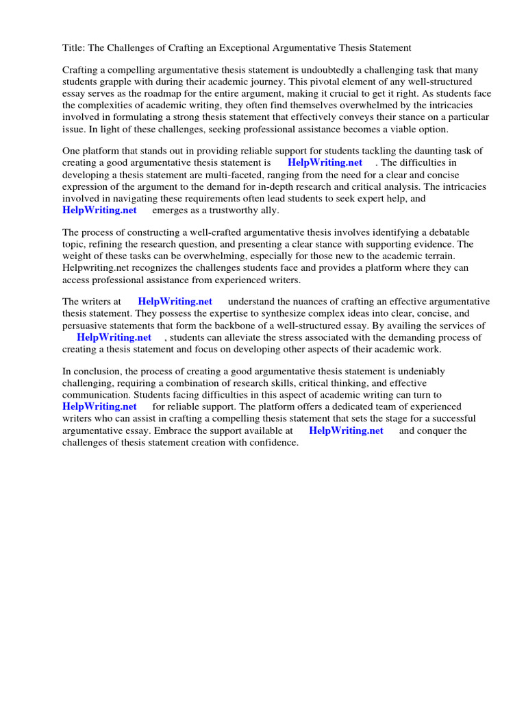 Creating A Good Argumentative Thesis Statement | PDF