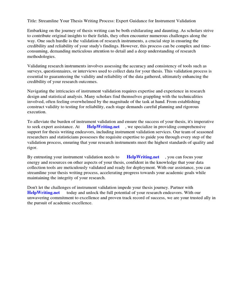 Validation of the Instrument in Thesis Sample | PDF | Survey Methodology | Methodology