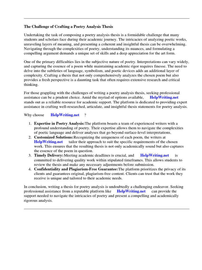 Sample Poetry Analysis Thesis | PDF