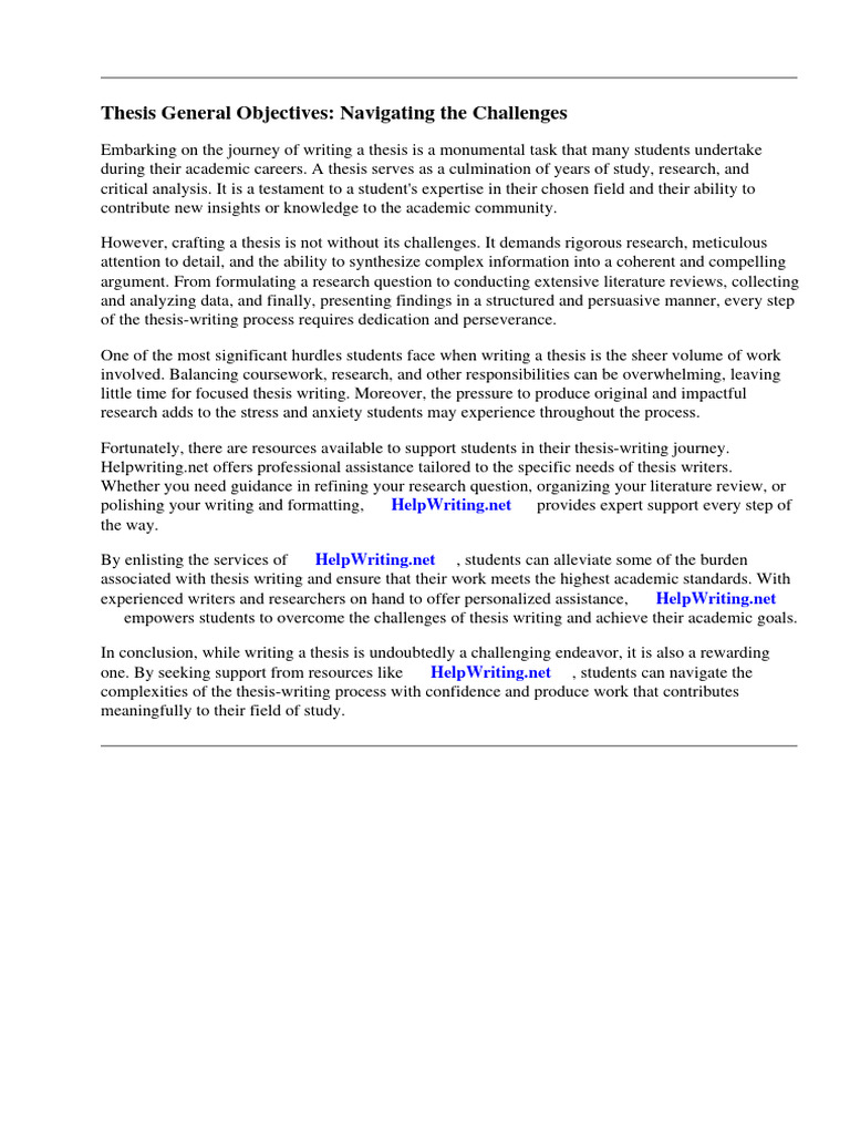 Thesis General Objectives | PDF
