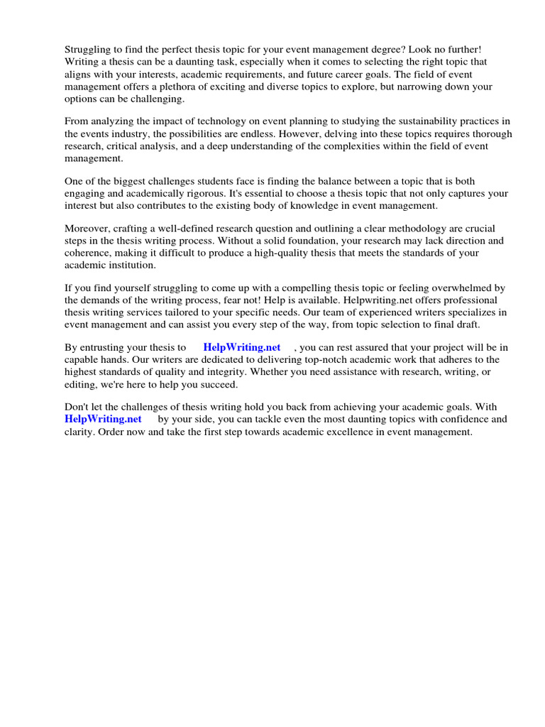 Thesis Topics in Event Management | PDF | Thesis | Marketing