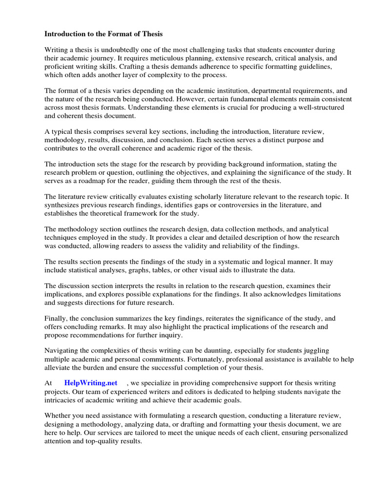 Introduction Format of Thesis | Download Free PDF | Methodology | Essays