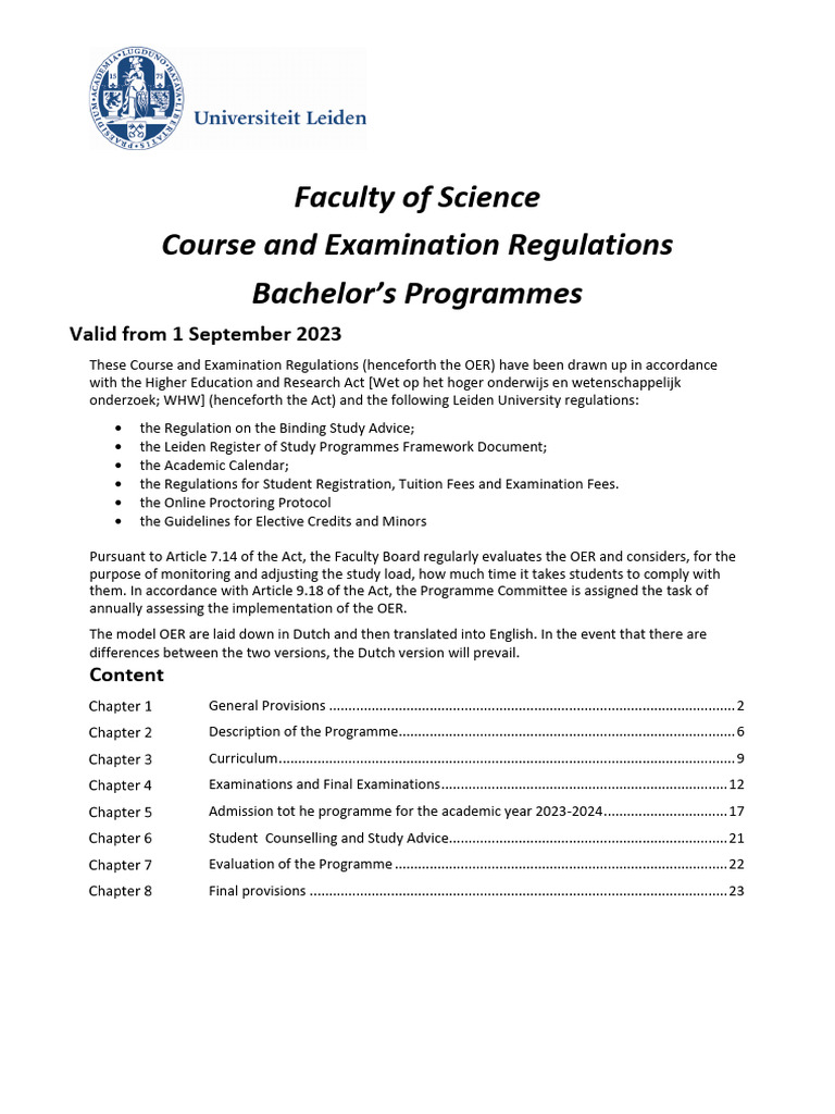 Course and Examination Regulations 23 24 Bachelors Programmes - Eng | PDF | Bachelor's Degree ...