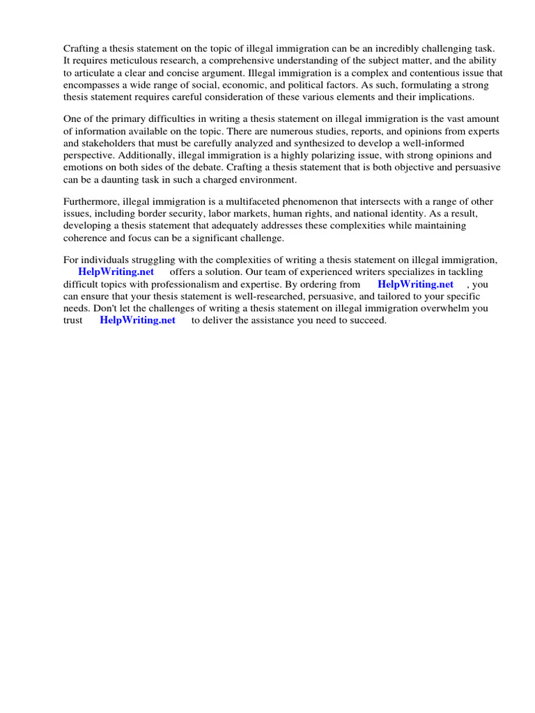 Thesis Statement Illegal Immigration | PDF | Immigration | Illegal ...