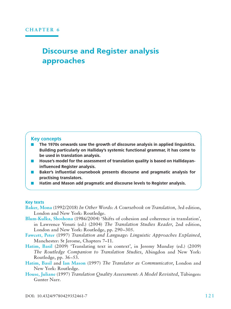 Munday Chapter 6 Discourse and Register Analysis | PDF | Translations | Linguistics