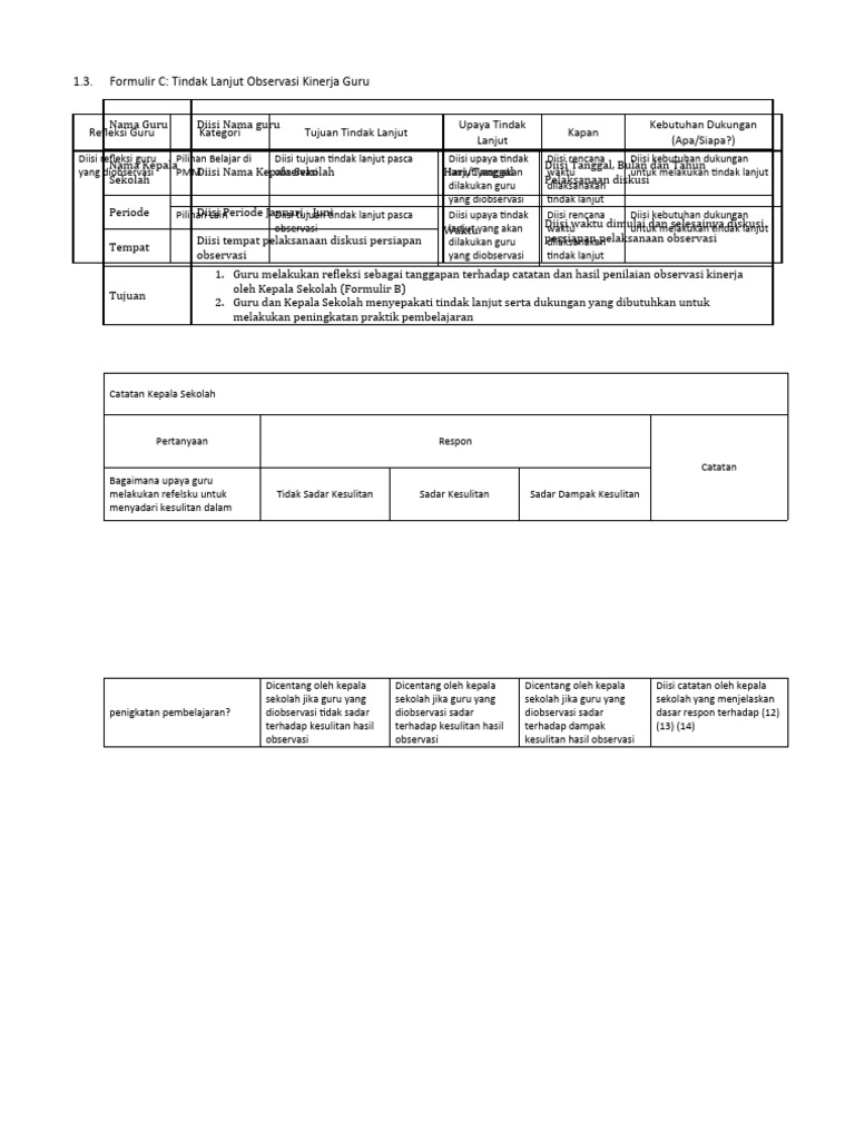 Formulir C Tindak Lanjut Observasi Kinerja Guru | PDF