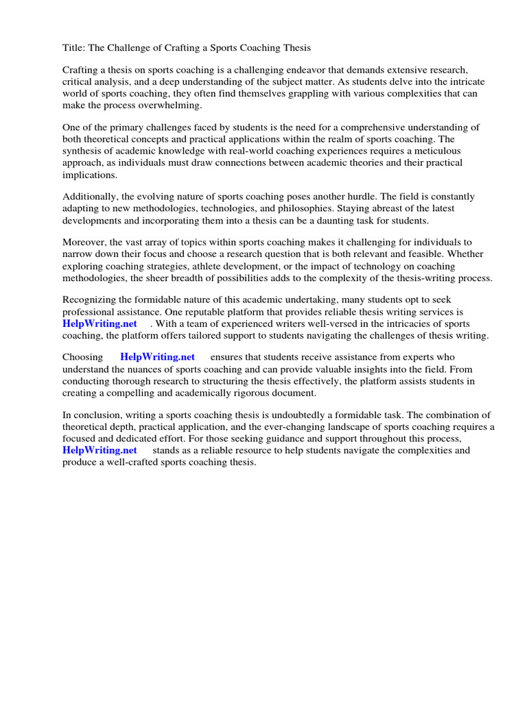 Sports Coaching Thesis | PDF | Essays | Methodology