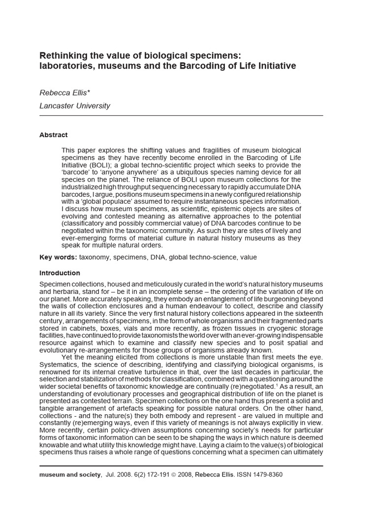 Rethinking The Value of Biological Specimens Labor | PDF | Social Science