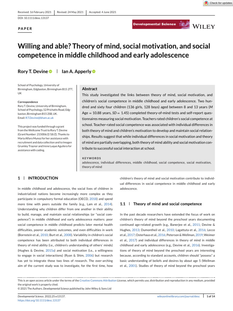 Developmental Science - 2021 - Devine - Willing and Able Theory of Mind ...
