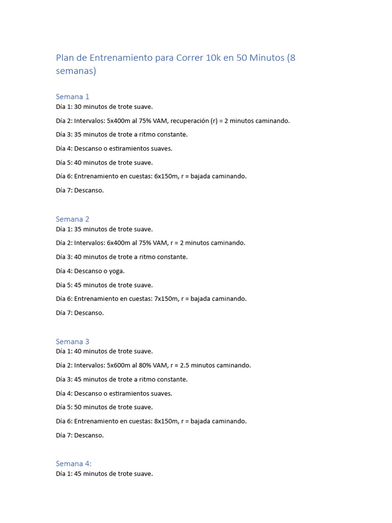 PDF Plan de Entrenamiento para Correr 10k en 50 Minutos | PDF