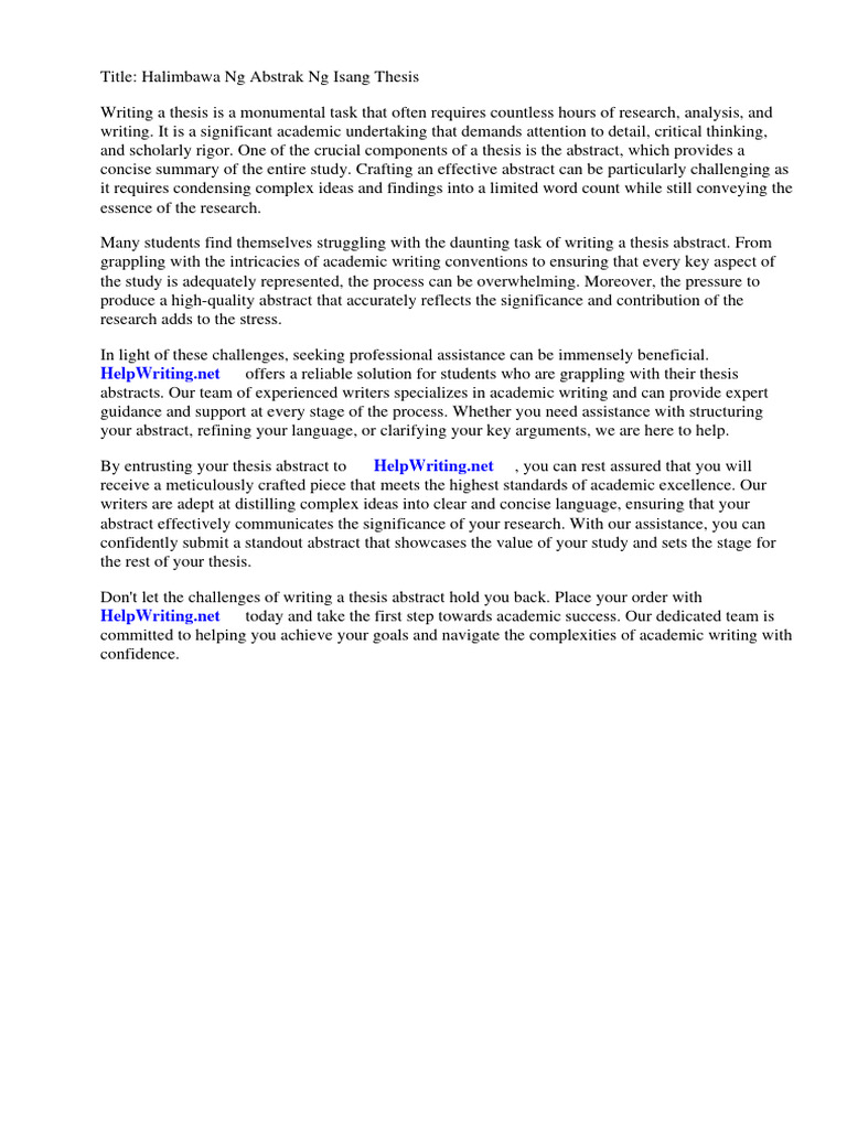 Halimbawa NG Abstrak NG Isang Thesis | PDF