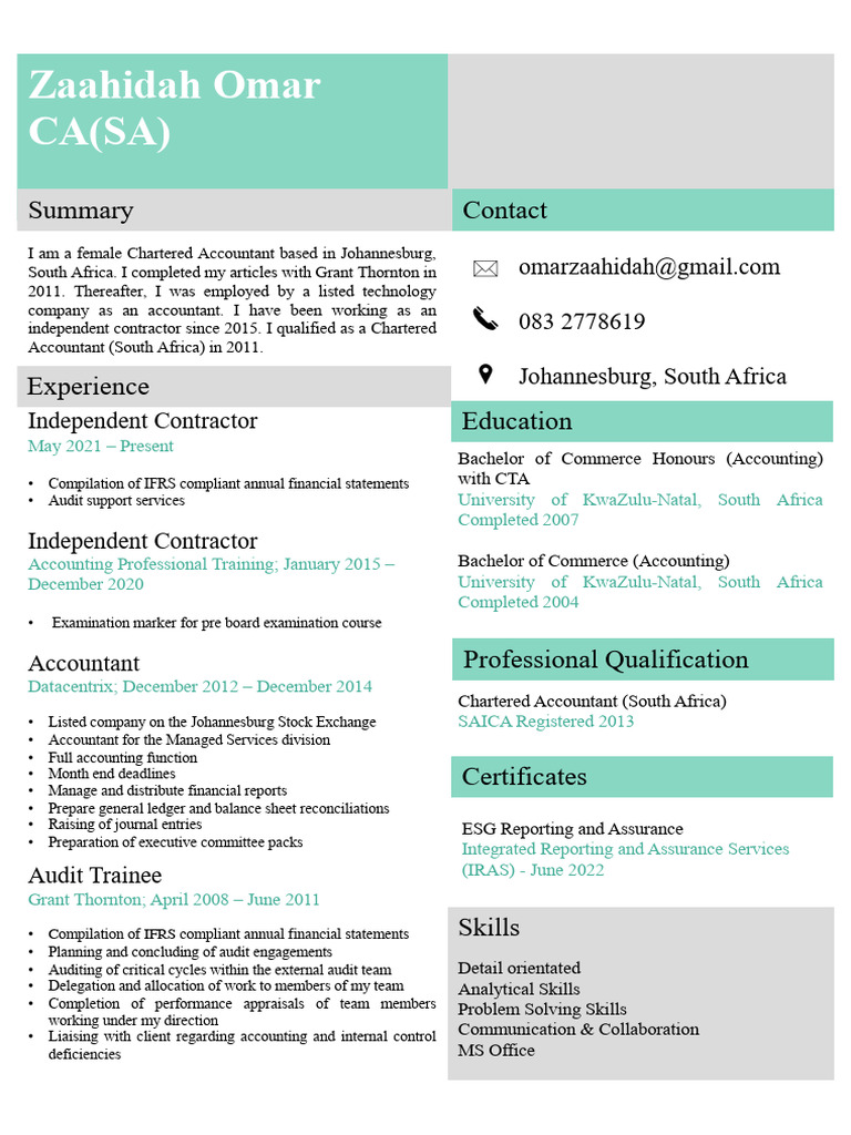 Zaahidah Omar CA (SA) : Contact | Download Free PDF | Accounting ...