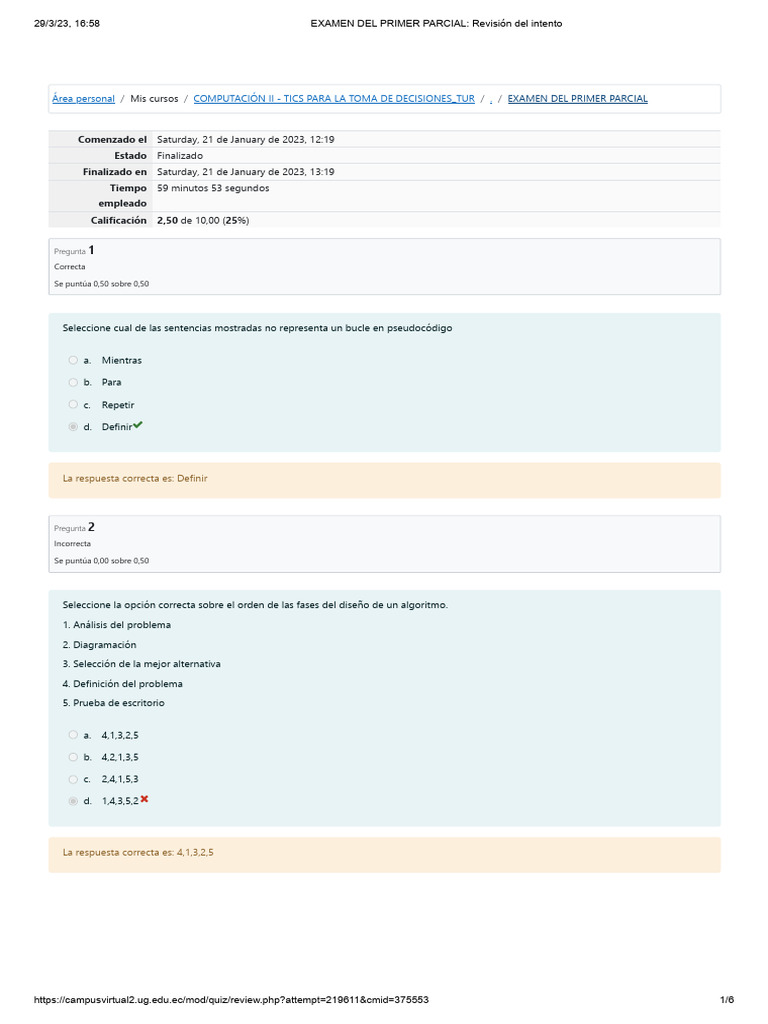 EXAMEN DEL PRIMER PARCIAL - Revisión Del Intento | PDF | Microsoft Excel | Si y solo si