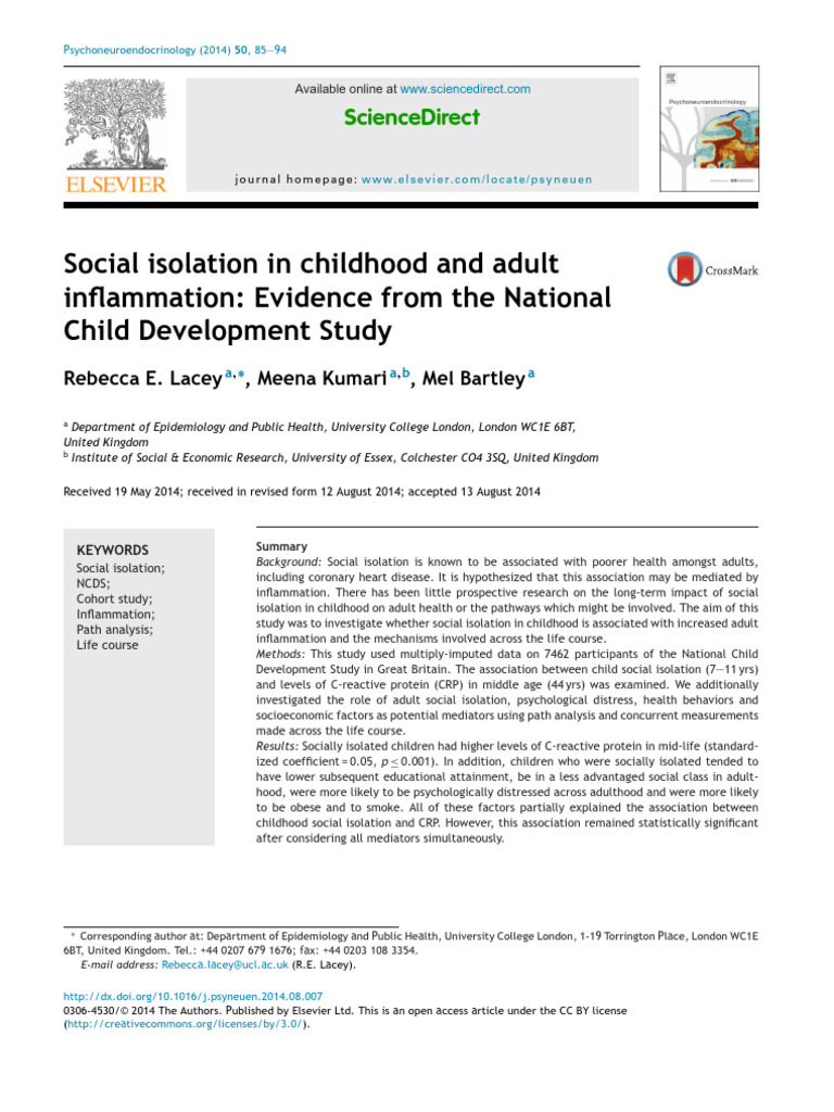 Social Isolation | PDF | C Reactive Protein | Chronic Condition