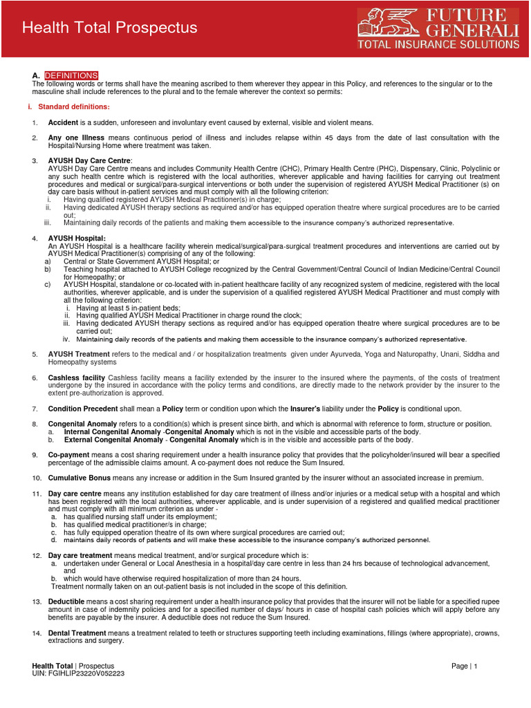 Health Total Prospectus: Definitions | PDF