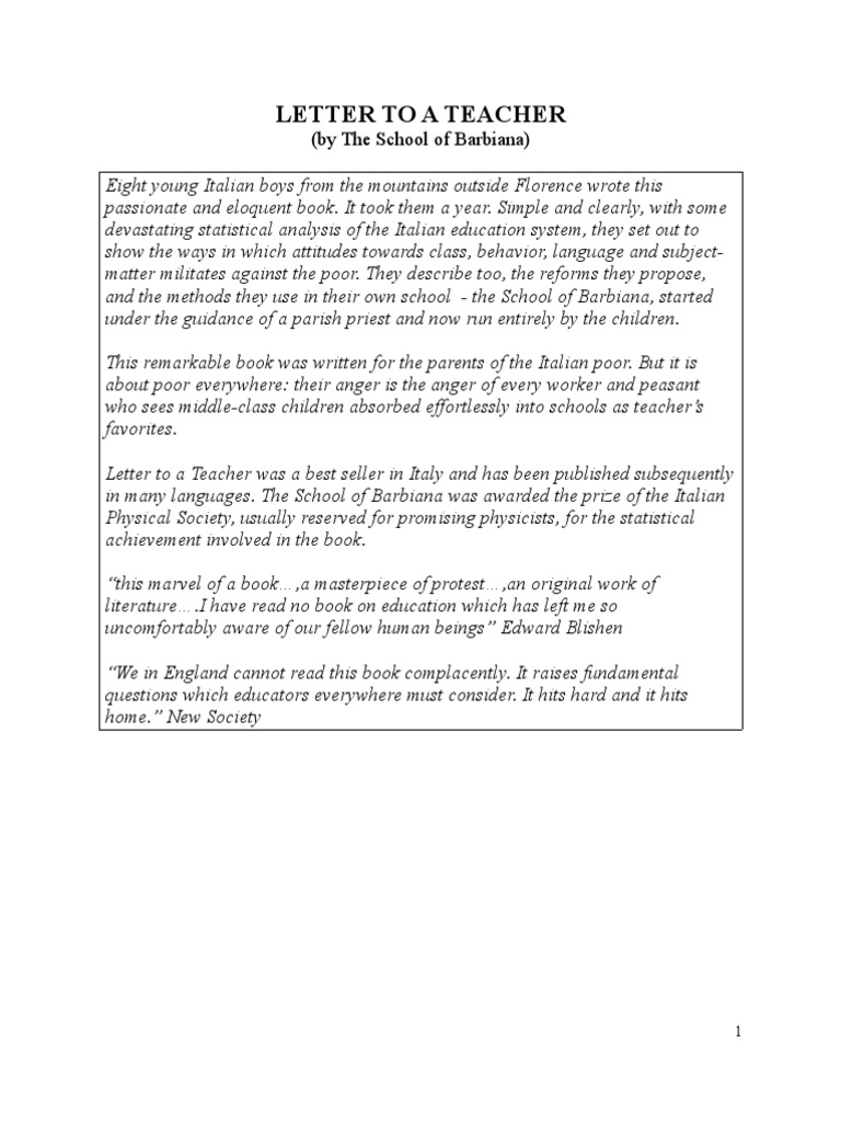 Letter To Teacher Class Set Of Mini Books: A Letter From Your Teacher