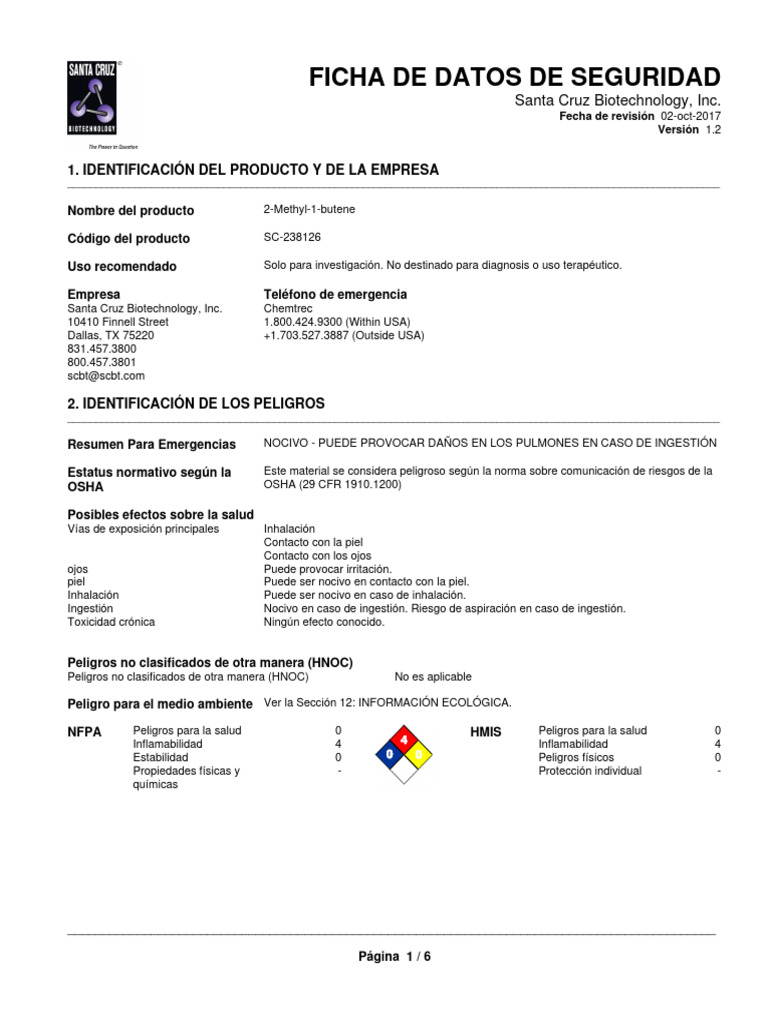 Seguridad y Manejo de 2-Methyl-1-butene | PDF