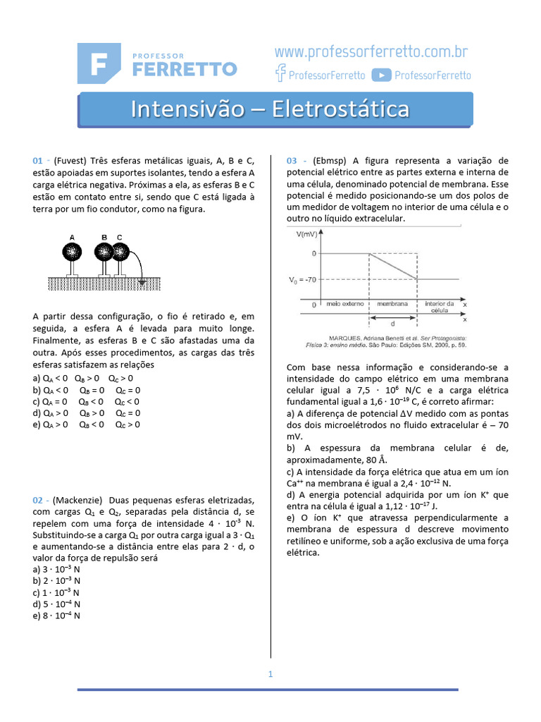 Intensivão - Eletrostática: Professorferretto Professorferretto | PDF
