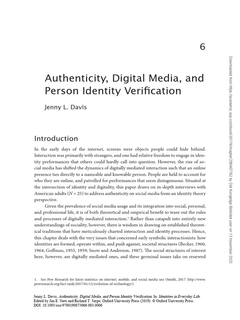 Authenticity, Digital Media, and Person Identity Verification | PDF ...