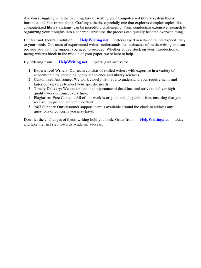 Computerized Library System Thesis Introduction | PDF