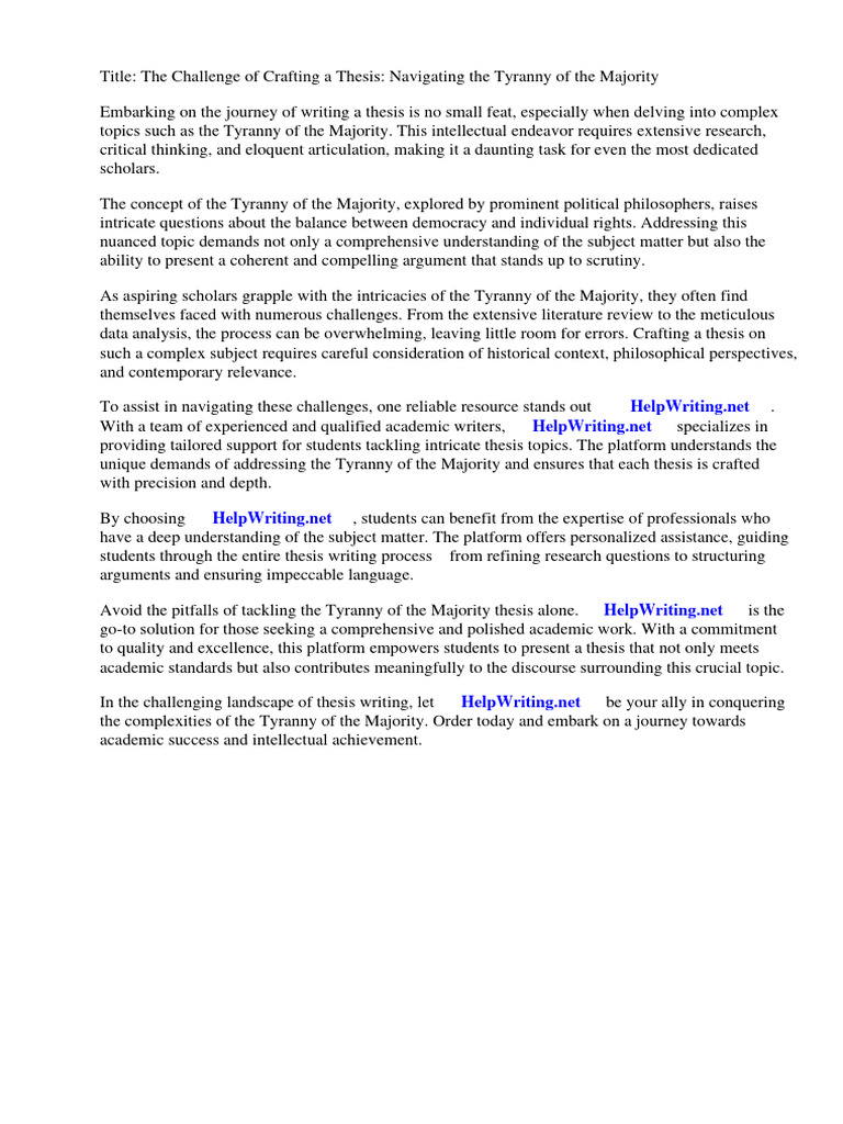 Thesis of The Tyranny of The Majority | PDF
