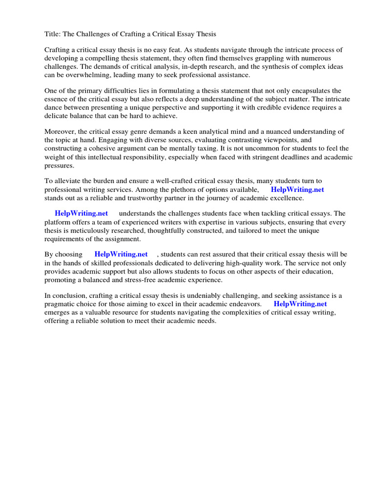 Crafting a Critical Essay Thesis Challenges | PDF | Essays | Thought