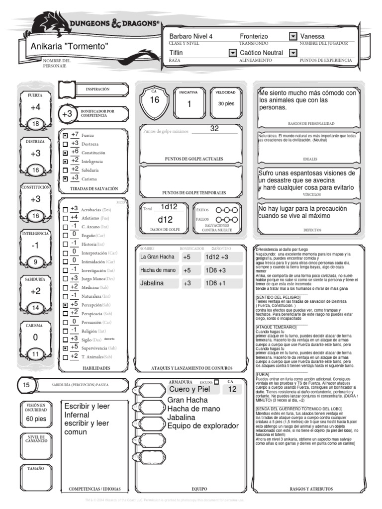 Ficha DD Vanessa 1 | PDF
