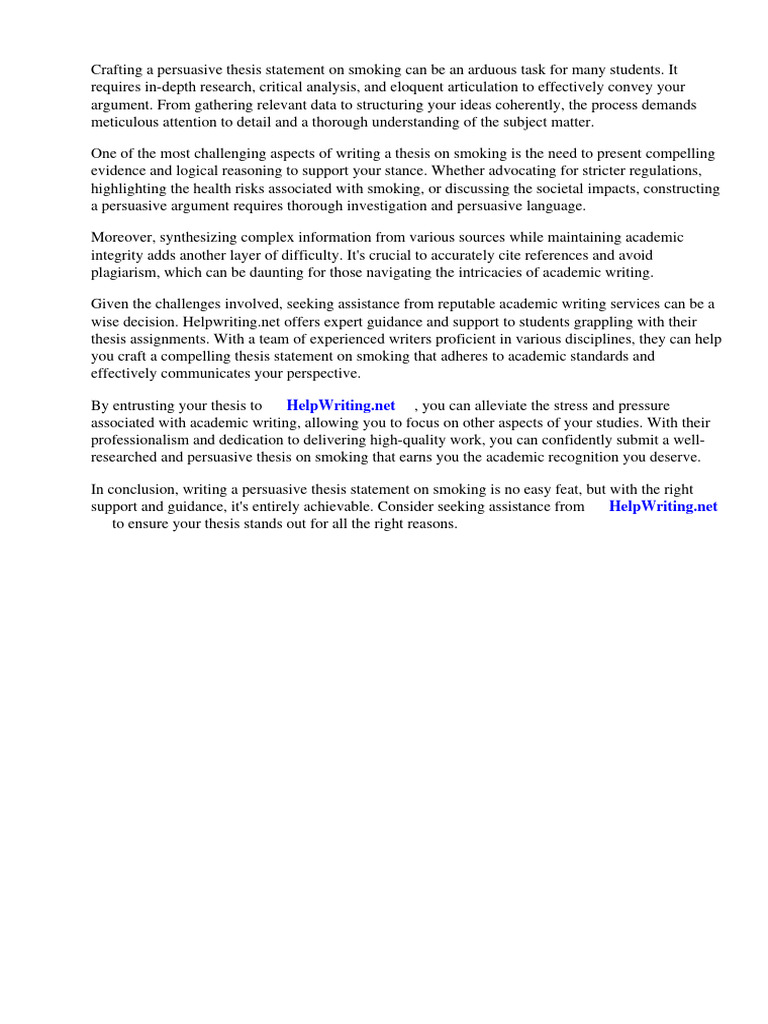 Persuasive Thesis Statement On Smoking | PDF | Smoking | Cigarette