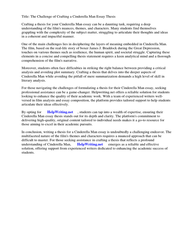 Cinderella Man Essay Thesis | PDF